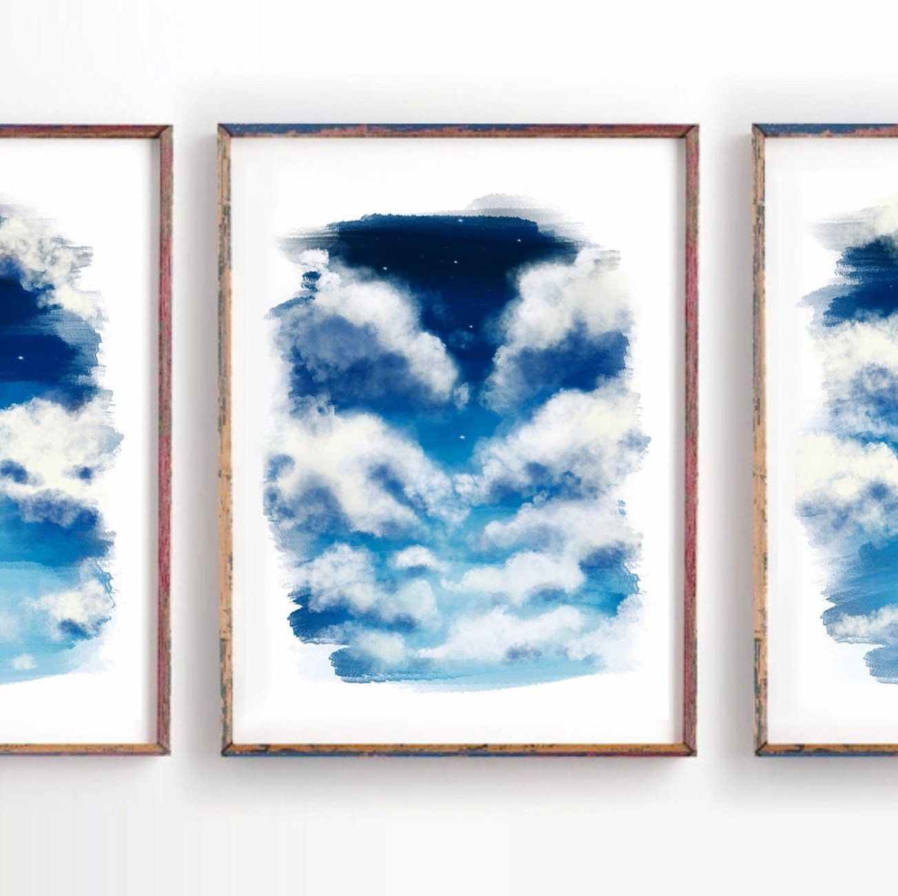 Blue Sky Wall Art Watercolor Art Set of 3 Print Cloud Art - Etsy
