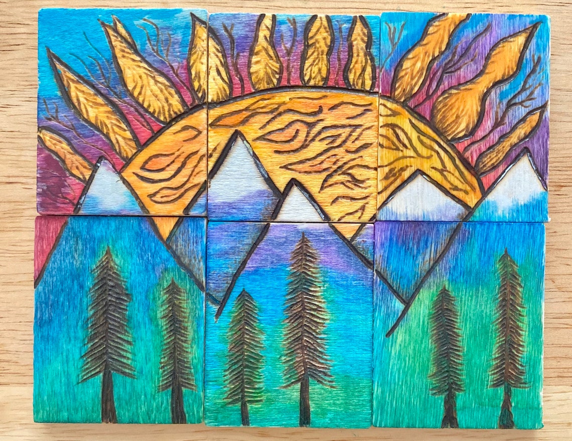 Wood Burned Puzzle - Handmade Wooden Puzzle - Water Color Puzzle - Etsy