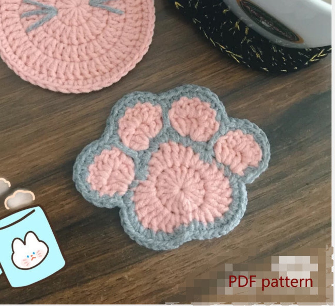 Crochet Pattern Paw Coaster Animal Paw Print Cat Paw Kitty - Etsy