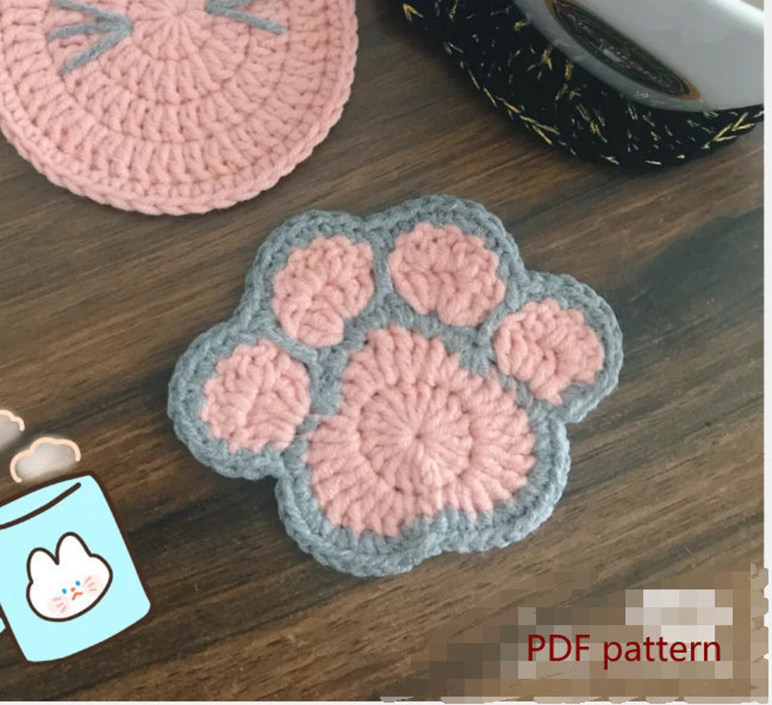 Crochet Pattern, Paw Coaster, Animal Paw Print, Cat Paw, Kitty Paw ...