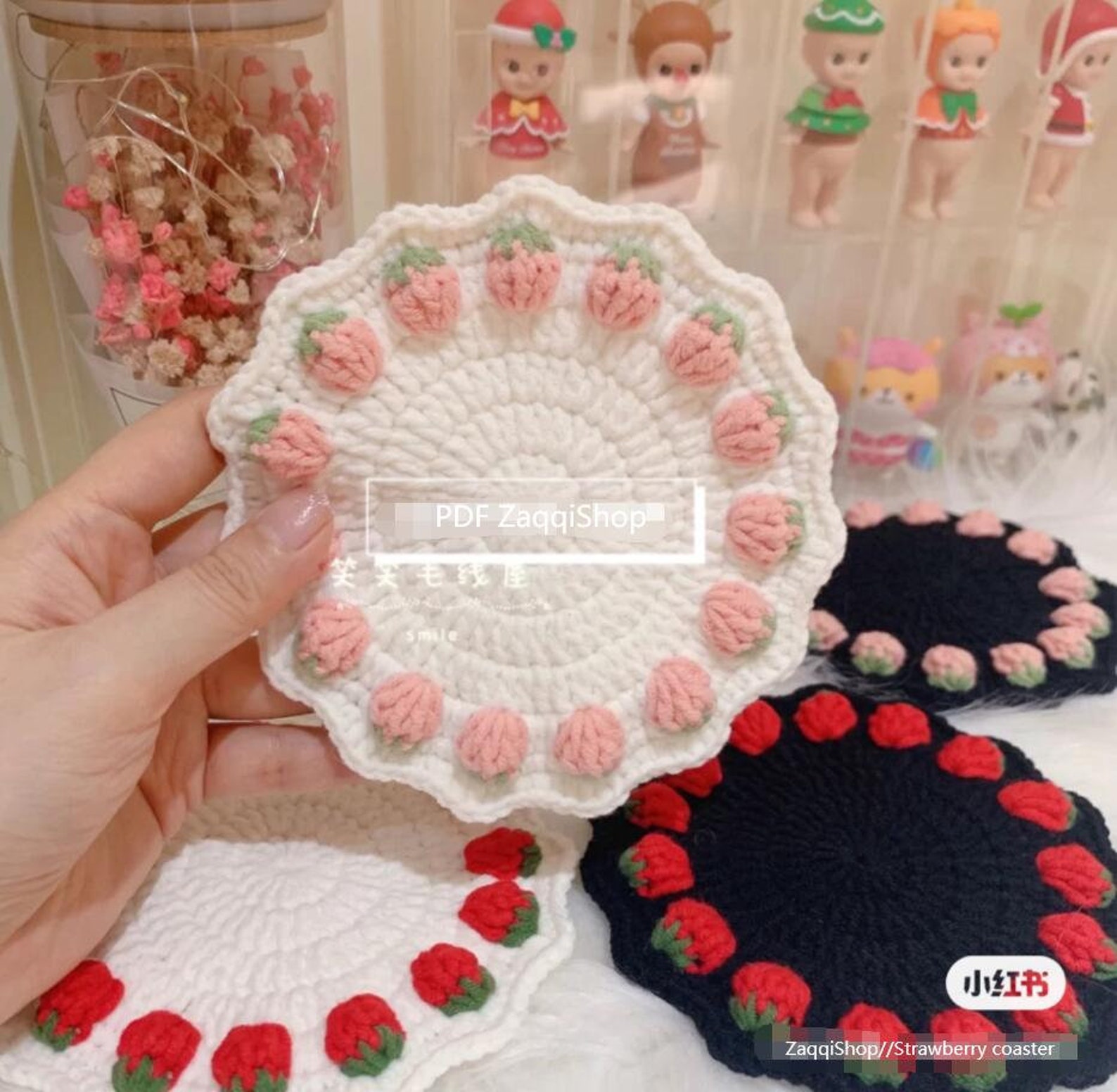 Crochet Pattern, Strawberry Trim Lace Coaster, Cup Coaster, Easy Cute ...