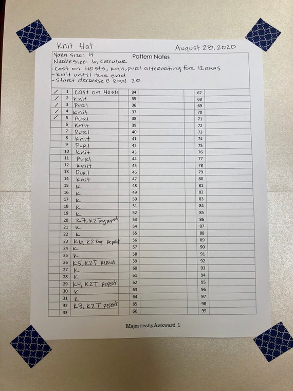 Printable Blank Pattern Worksheet for Knitting or Crochet - Etsy