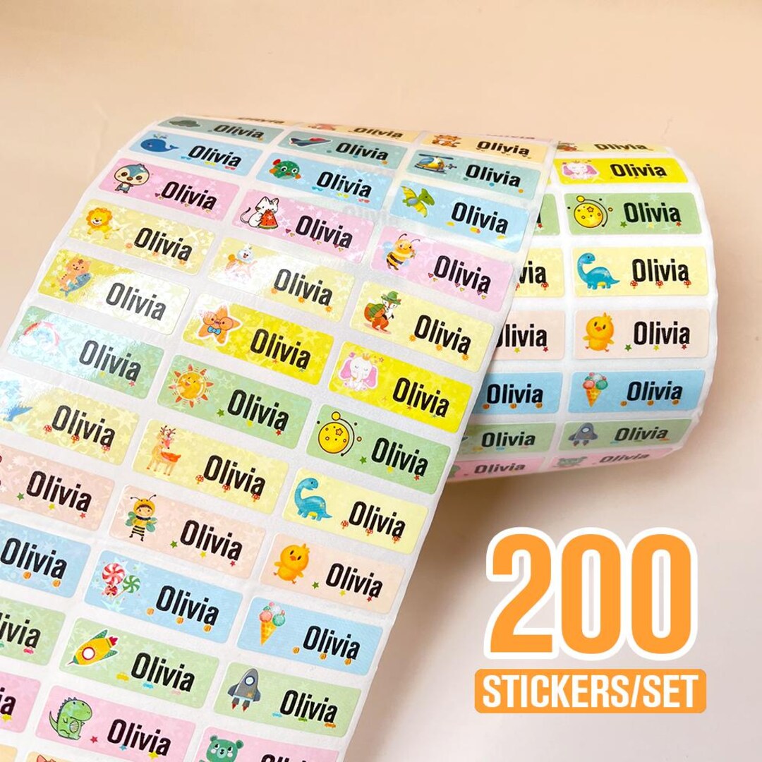200 Waterproof School Labels, Vinylsticker Name Stickers, Personalized ...