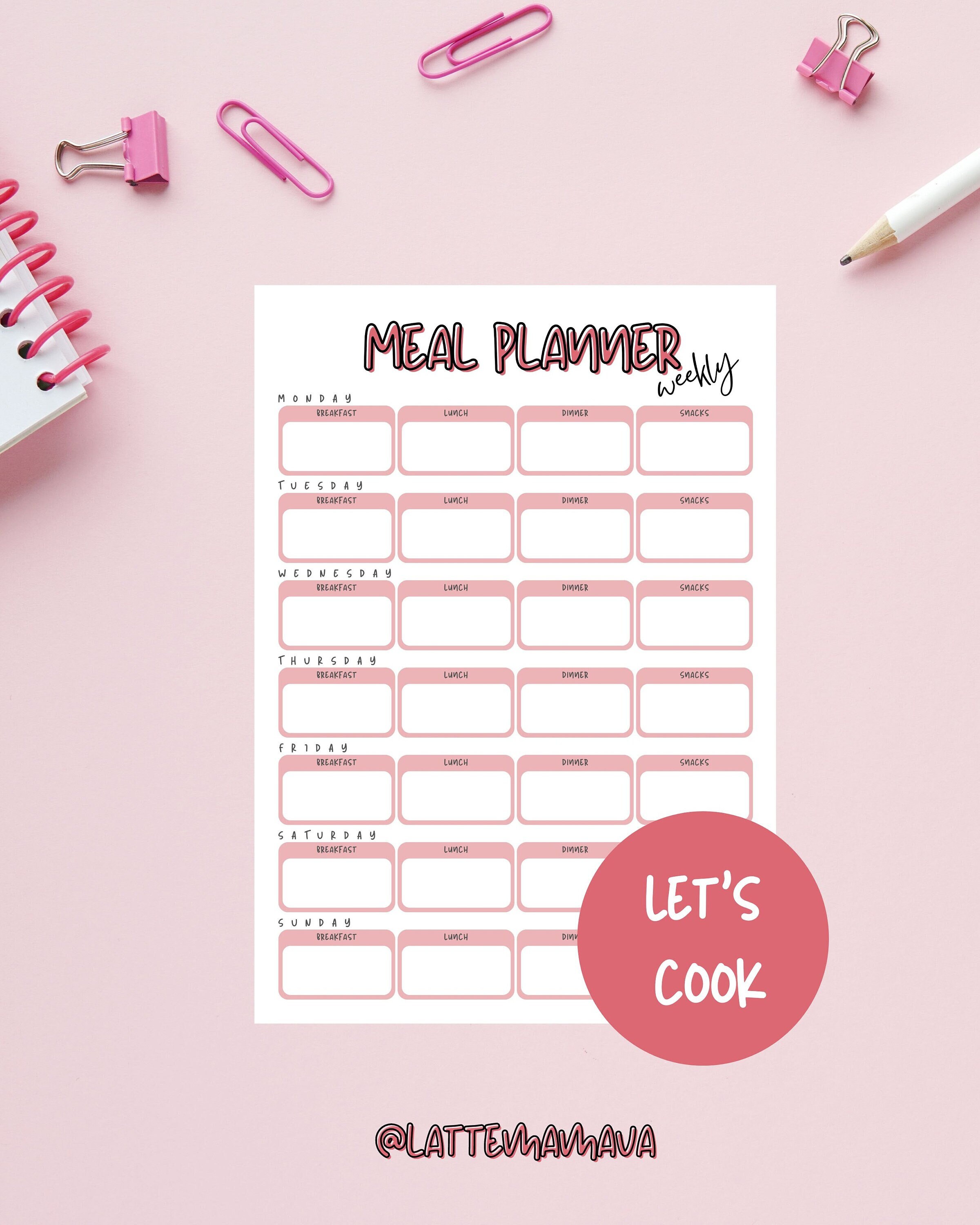 Weekly Meal Planner Printable PDF, Digital Download Meal Planner, Meal ...