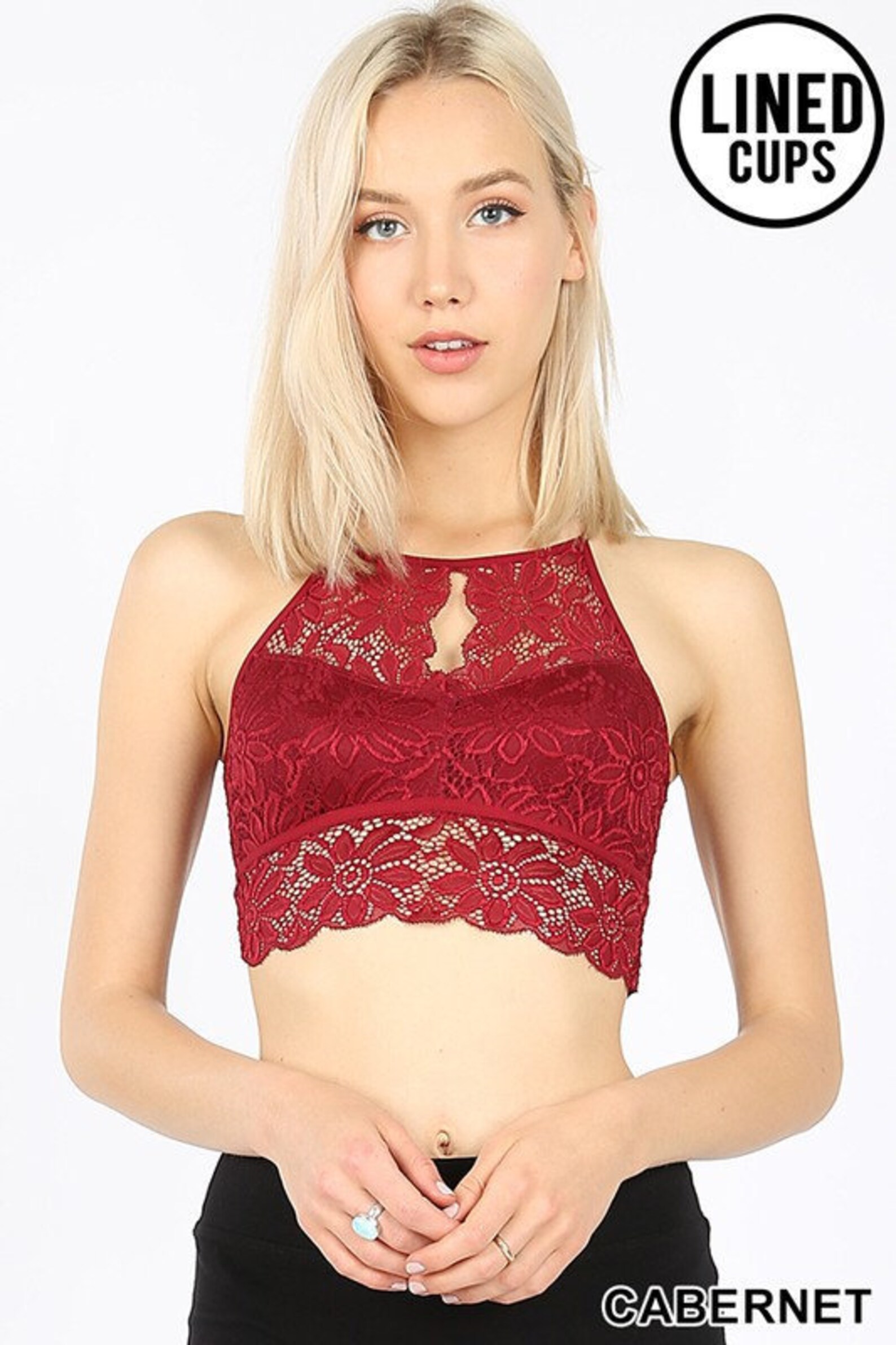 Keyhole High Neck Lace Bralette Etsy