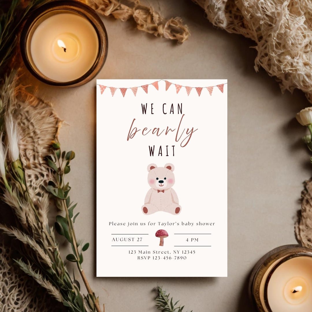 Can Bearly Wait Baby Shower Invitation | Bear Themed Baby Shower Invite ...
