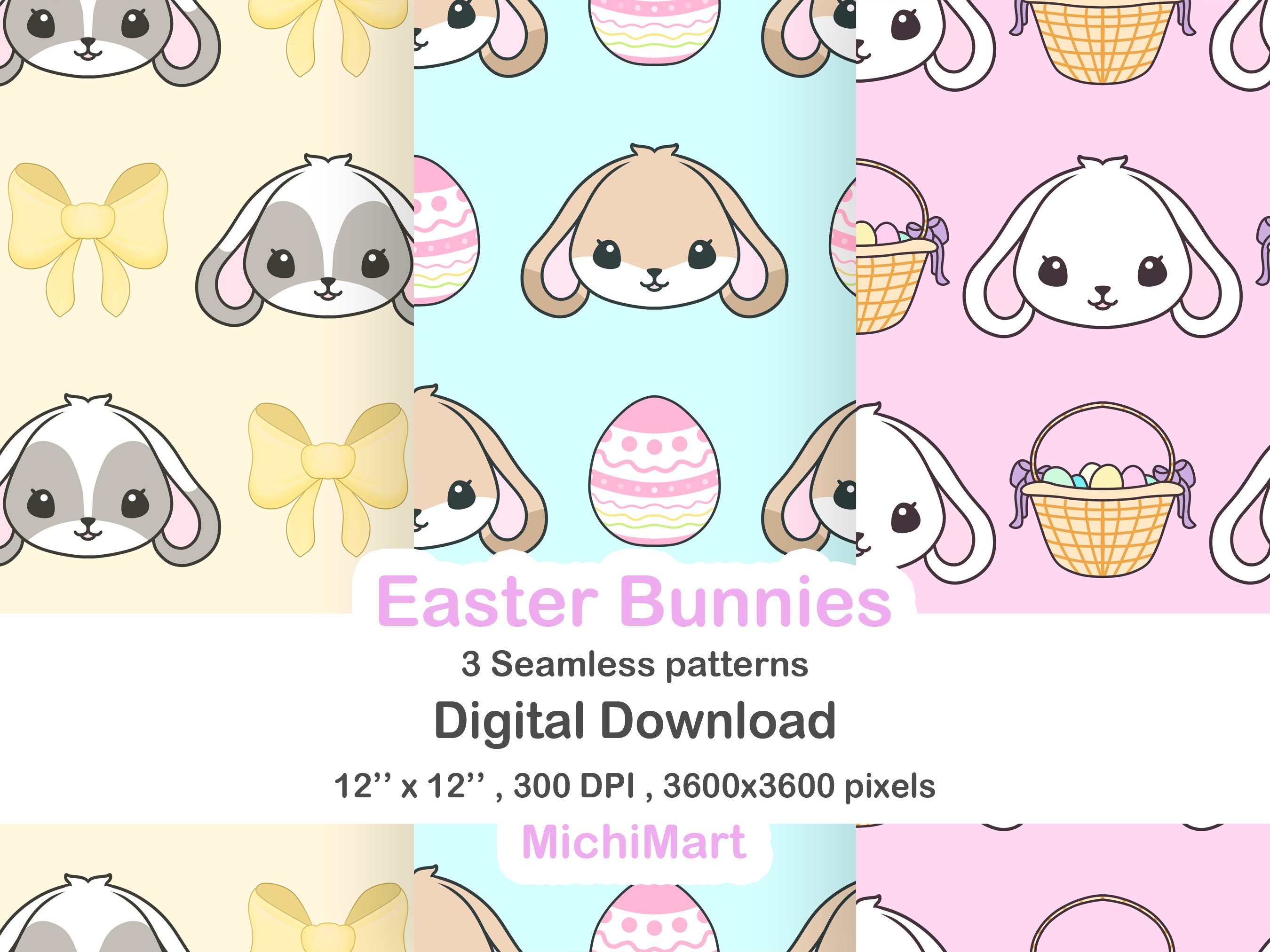 Papercraft Pastel Colors Digital Paper Pack Easter Bunnies Seamless ...