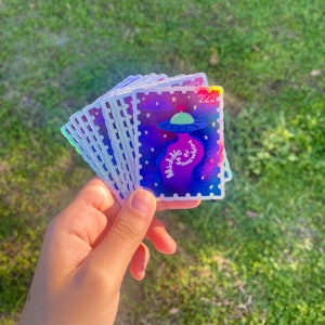 Alien UFO Spaceship 222 Postage Stamp Holographic Water Bottle Laptop ...