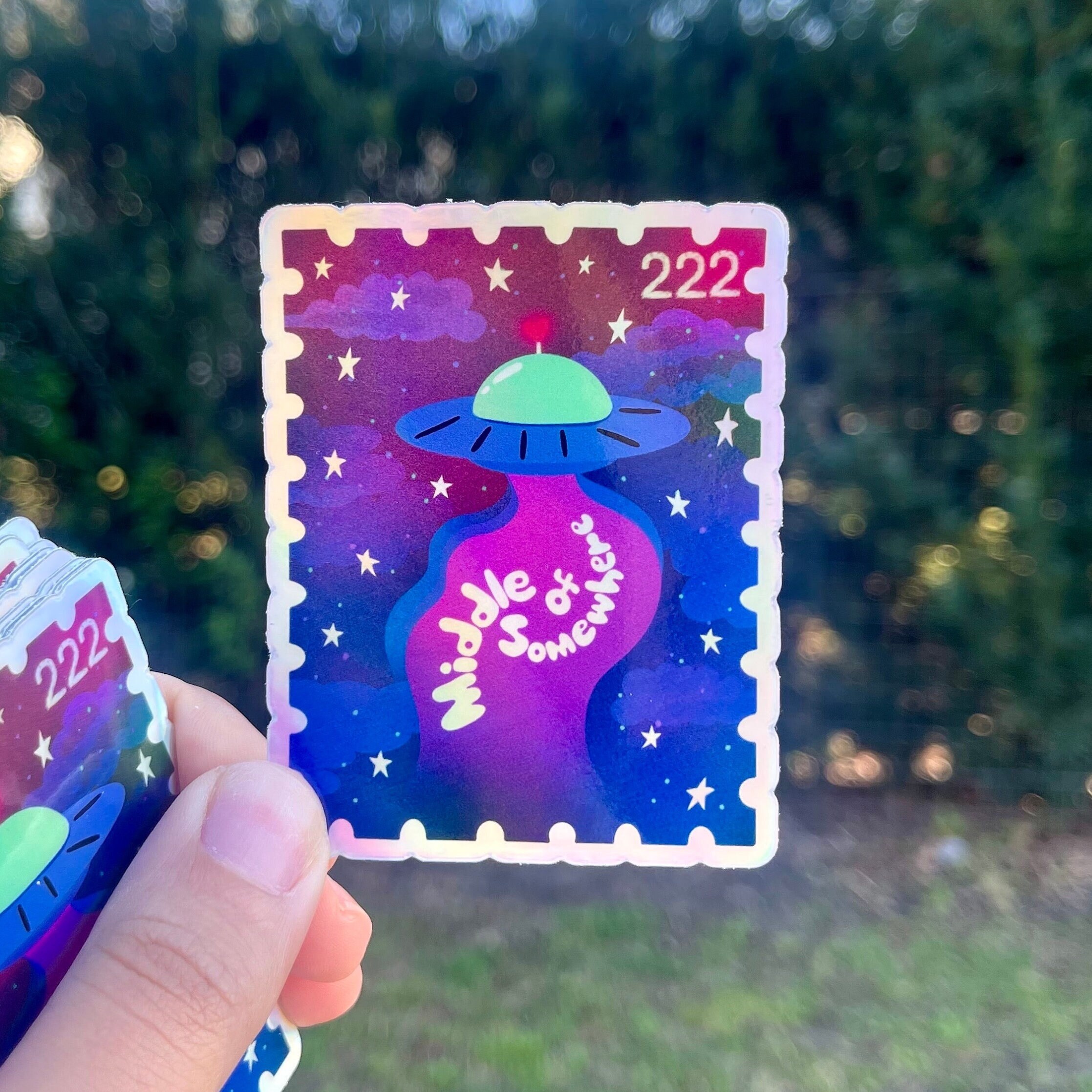 Alien UFO Spaceship 222 Postage Stamp Holographic Water Bottle Laptop ...