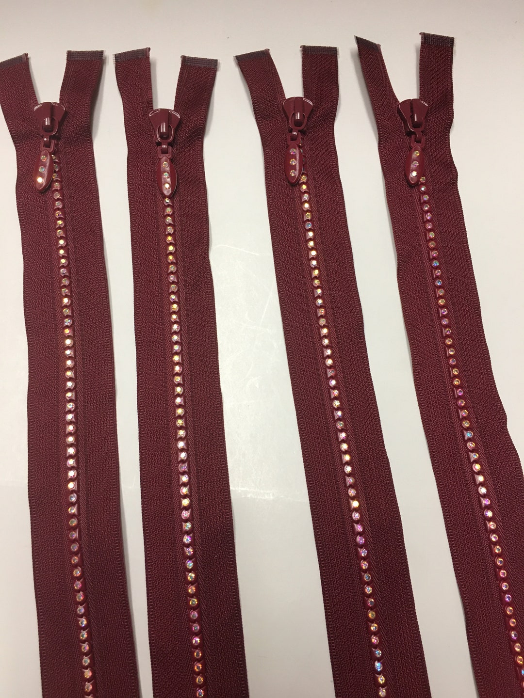 60cm Crystal Swarovski Rhinestone Zipper WINE/BURGUNDY for Shirt ...