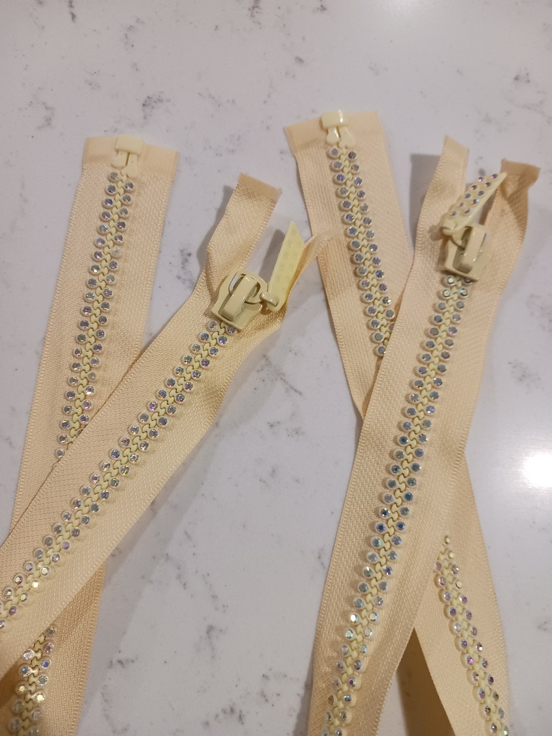 60cm Double Row Crystal Rhinestone Zipper Light Yellow Open Ends - Etsy