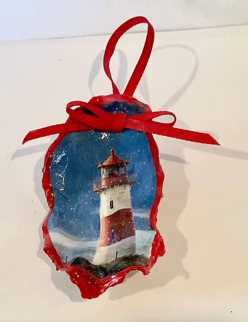 Lighthouse Oyster Shell Ornament - Etsy