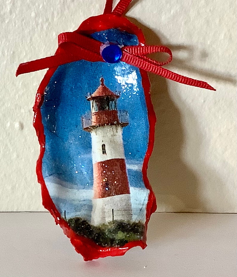 Lighthouse Oyster Shell Ornament - Etsy