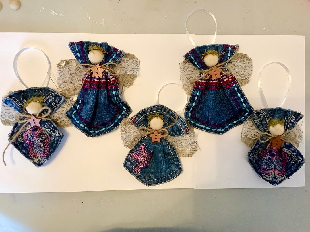 Designer Blue Jean Pocket Angel Ornament - Etsy