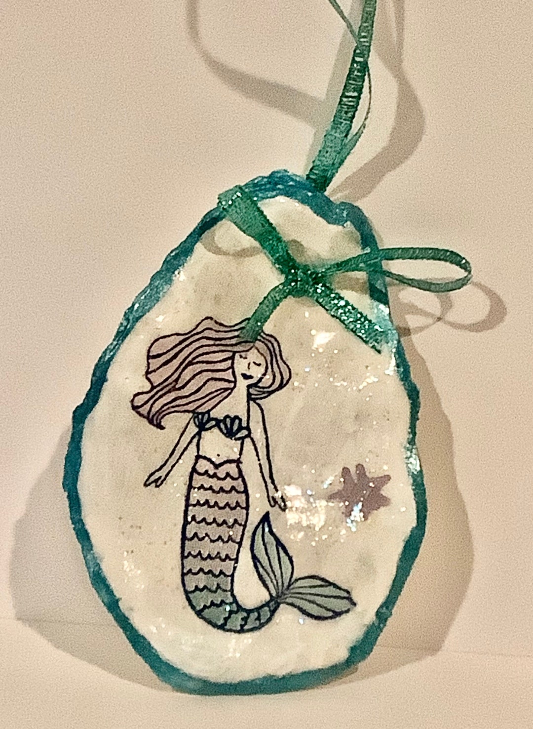 Teal Mermaid Oyster Shell Ornament - Etsy