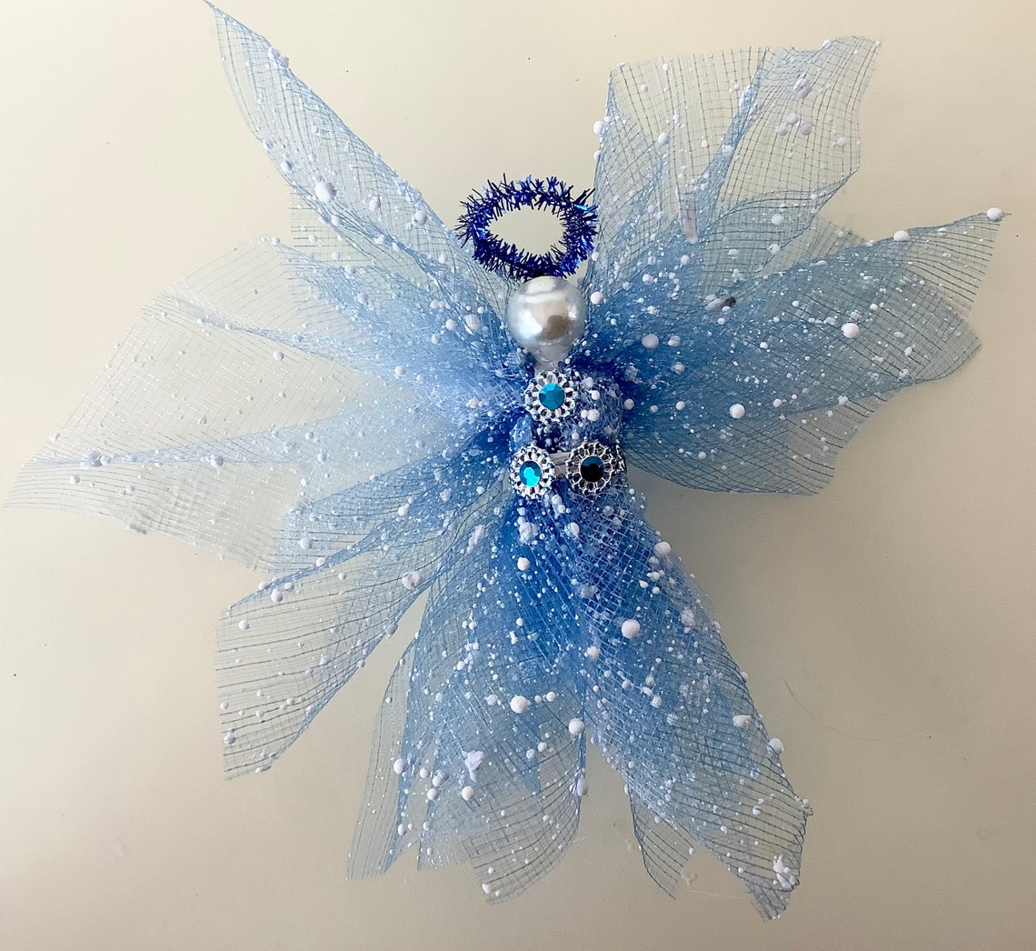 Blue Deco Mesh Angel Ornament - Etsy