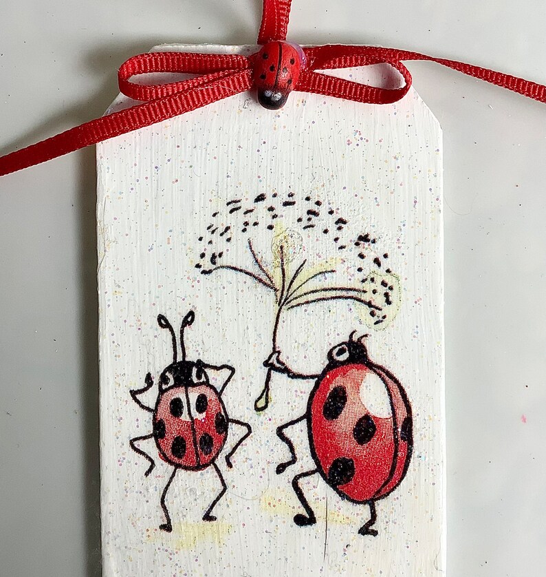 Ladybug Wooden Tag Ornament - Etsy