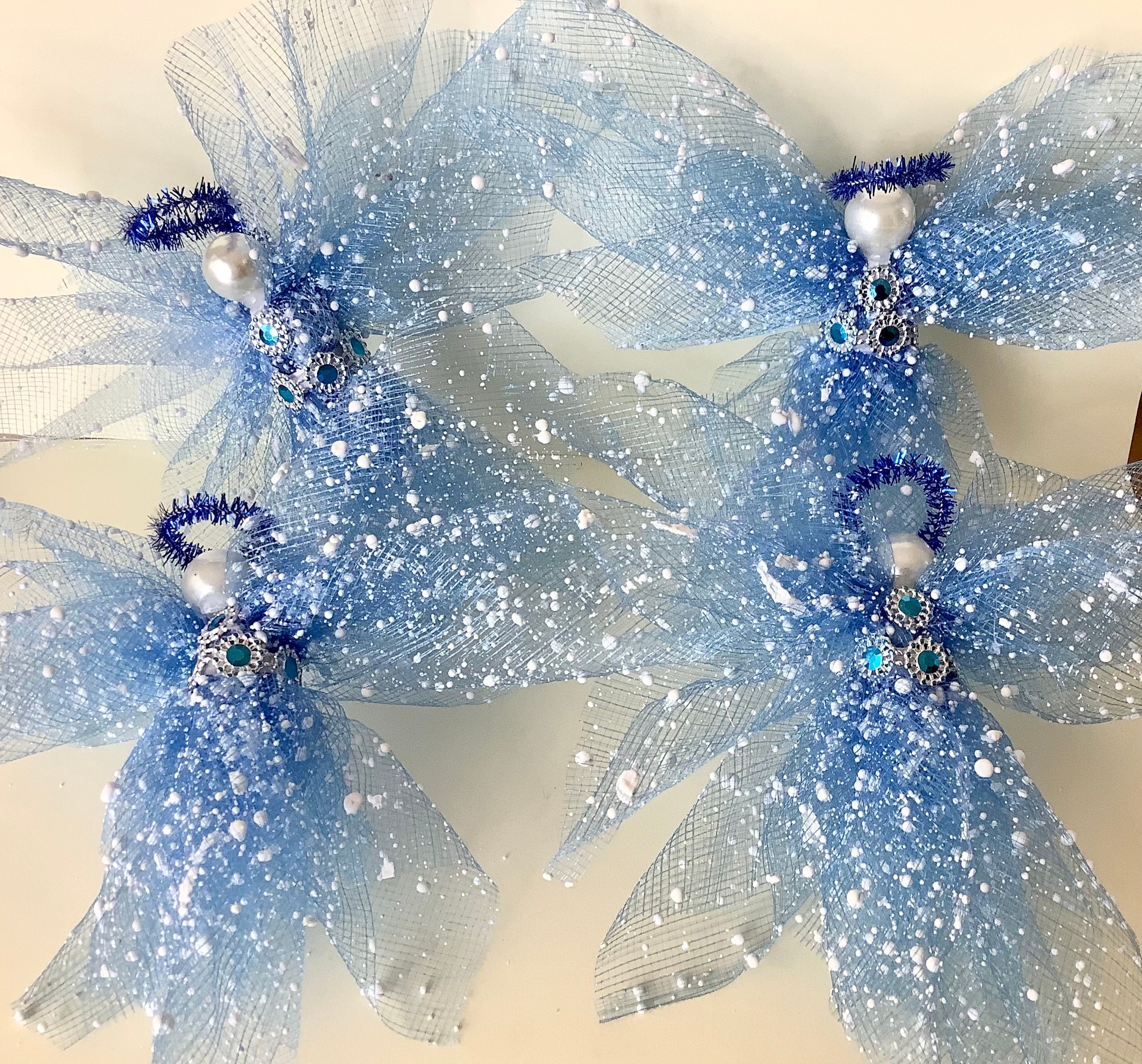 Blue Deco Mesh Angel Ornament - Etsy