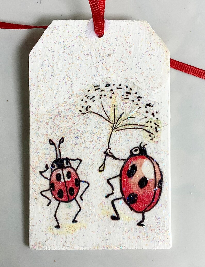 Ladybug Wooden Tag Ornament - Etsy