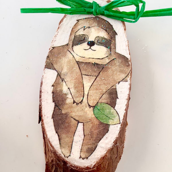 Sloth Wood Slice Ornament - Etsy