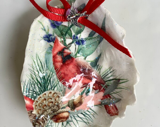 Cardinal & Red Berries Christmas Memorial Ornament. Cardinal Shell ...