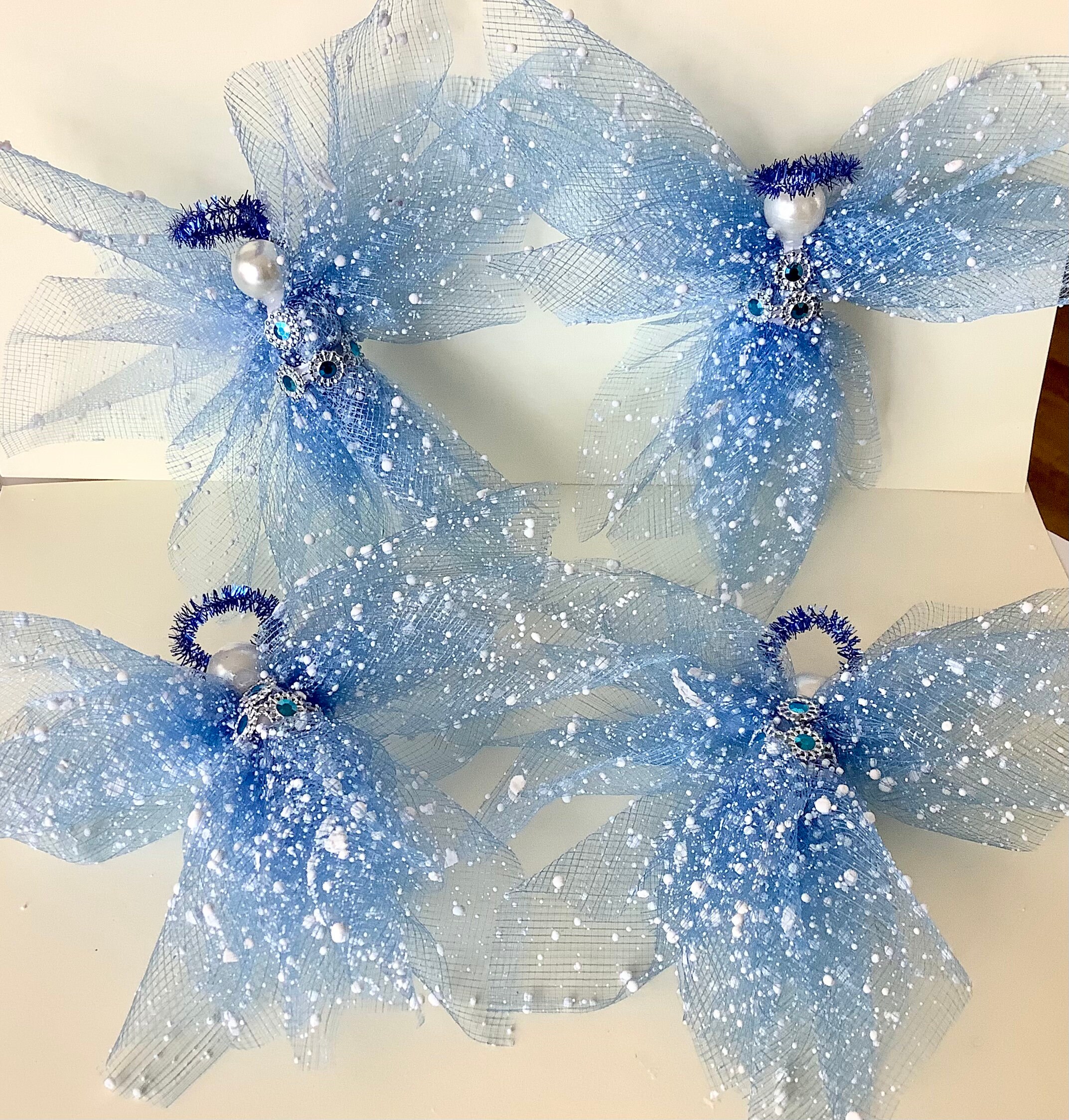 Blue Deco Mesh Angel Ornament - Etsy