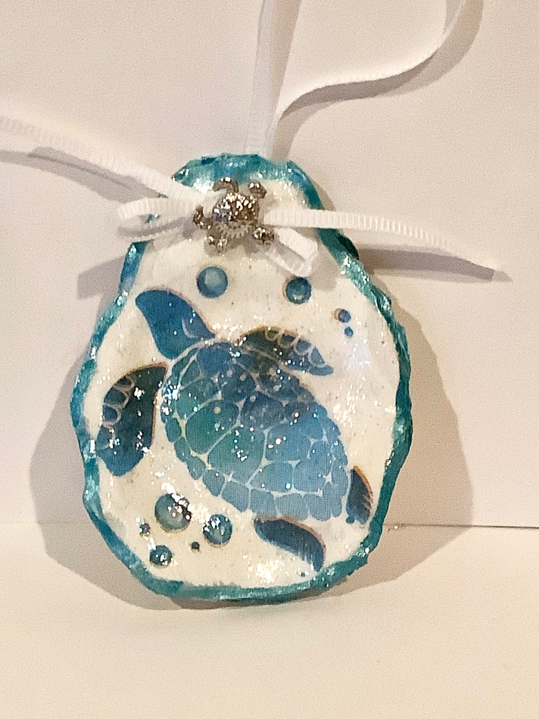 Blue Sea Turtle Oyster Shell Ornament - Etsy
