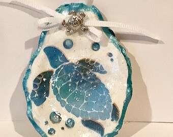 Sea Turtle Oyster Shell Ornament - Etsy