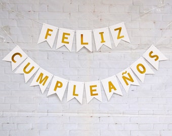 Pink & Gold Feliz Cumpleanos Birthday Banners, Bunting Birthday Banners ...