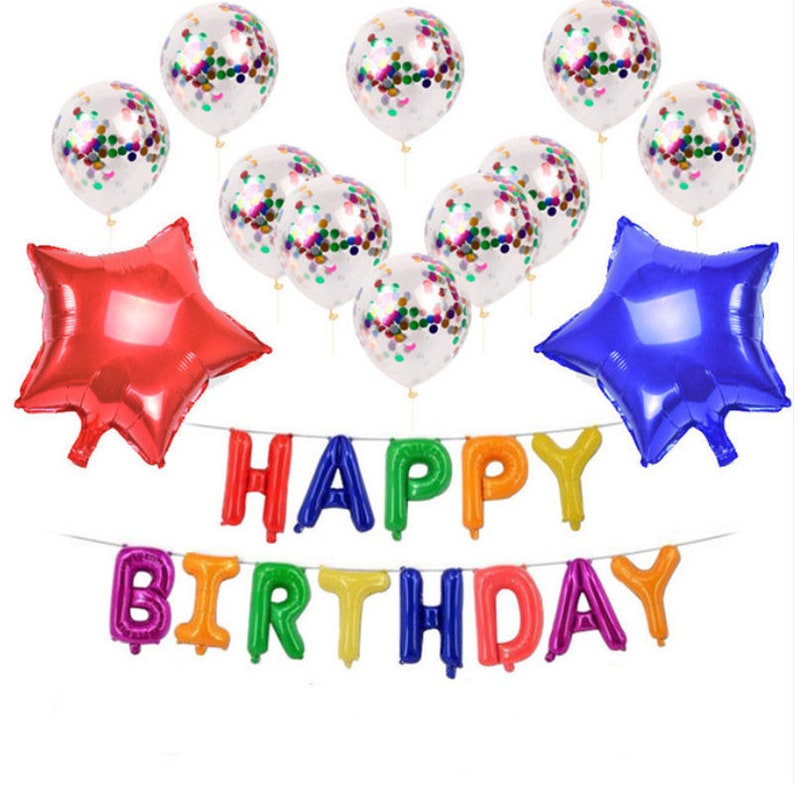 Happy Birthday Gold Confetti Balloon Set, Confetti Balloons, Star ...