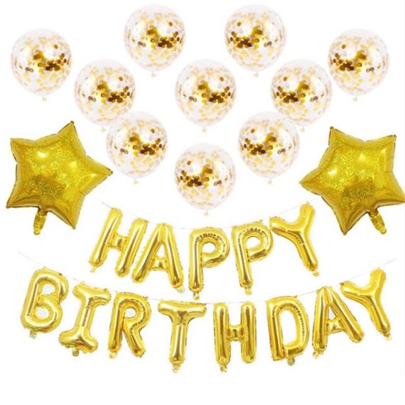 Happy Birthday Gold Confetti Balloon Set Confetti Balloons | Etsy