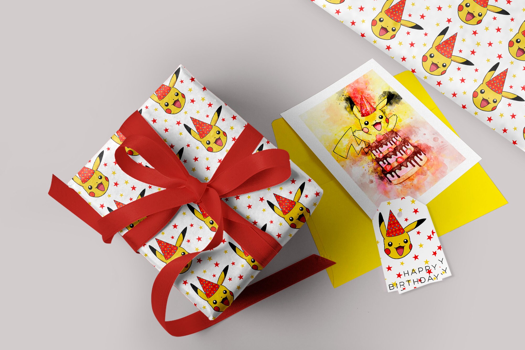 Pokemon Pikachu Birthday Wrapping Paper Gift Wrap Digital | Etsy