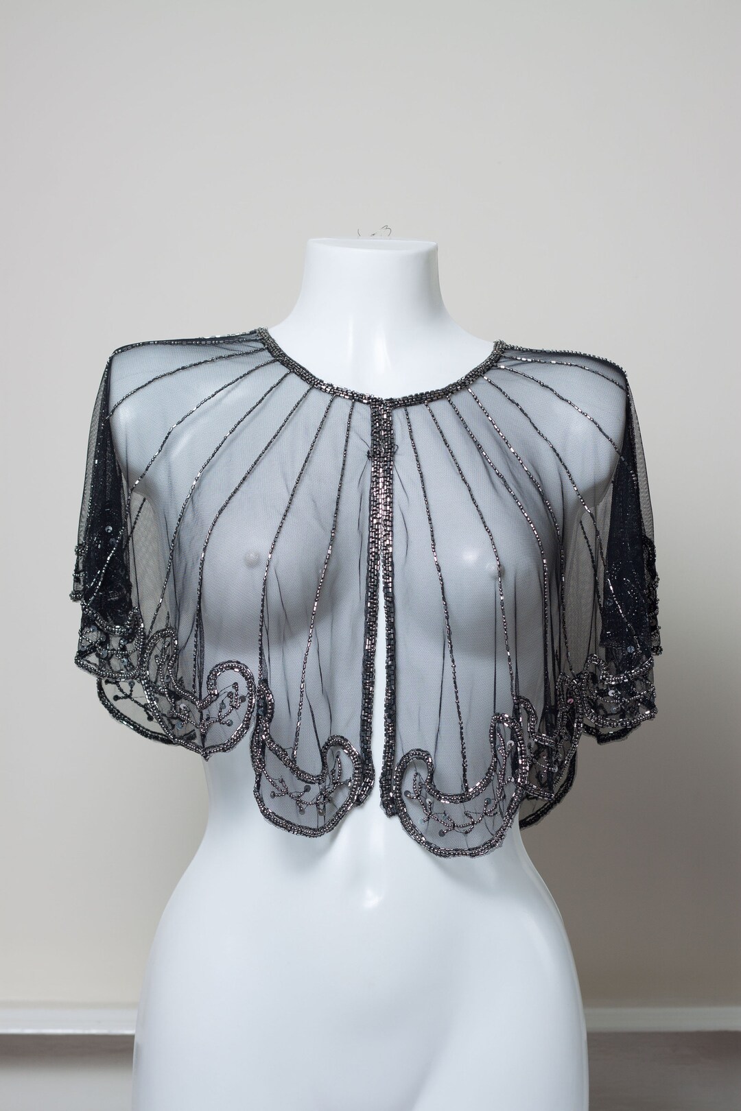 Beaded Special Occasion Poncho / Black Gold Shiny Evening Ponchos ...