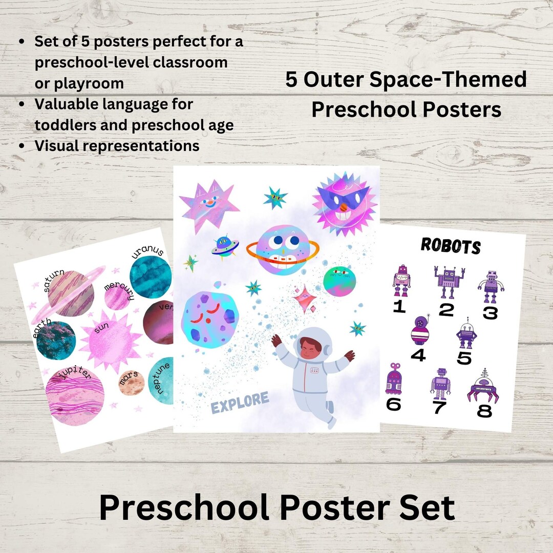 Outer Space Themed Preschool Poster, Pink Blue and Purple Aesthetic ...