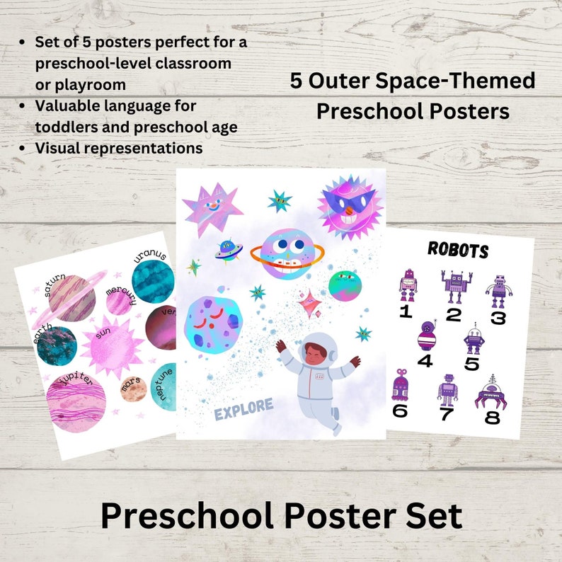 Outer Space Themed Preschool Poster, Pink Blue and Purple Aesthetic ...