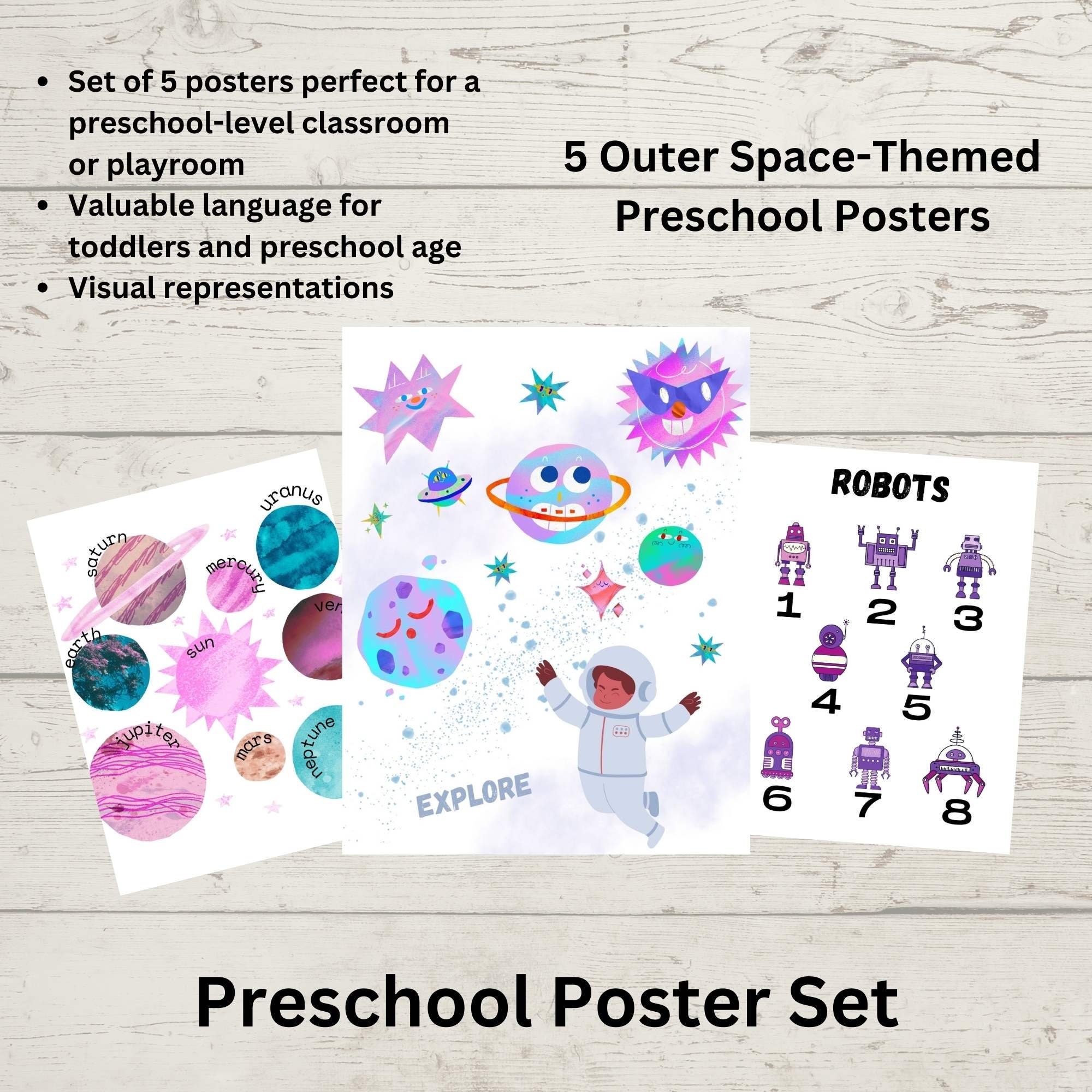 Outer Space Themed Preschool Poster, Pink Blue and Purple Aesthetic ...