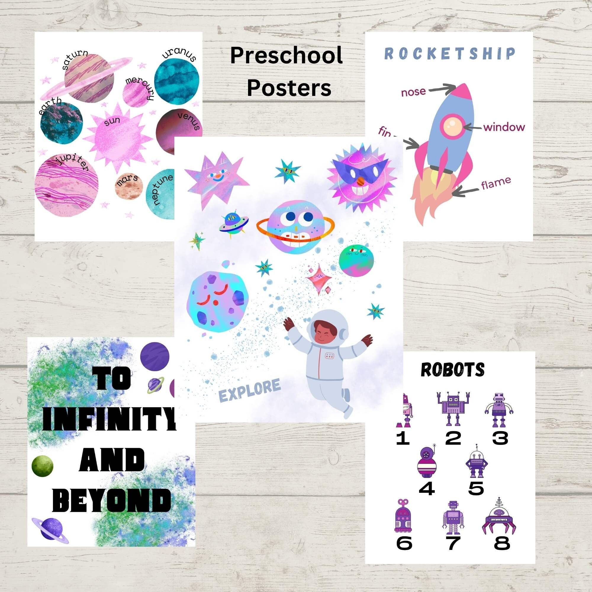 Outer Space Themed Preschool Poster, Pink Blue and Purple Aesthetic ...
