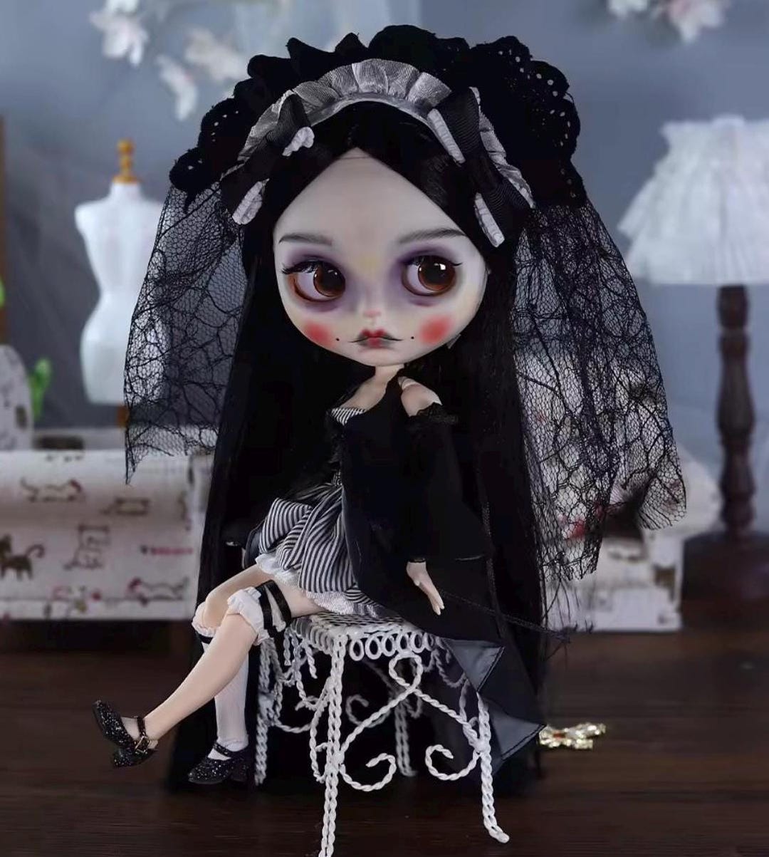 Blythe Dark Bride Goth Doll With Costume - Etsy