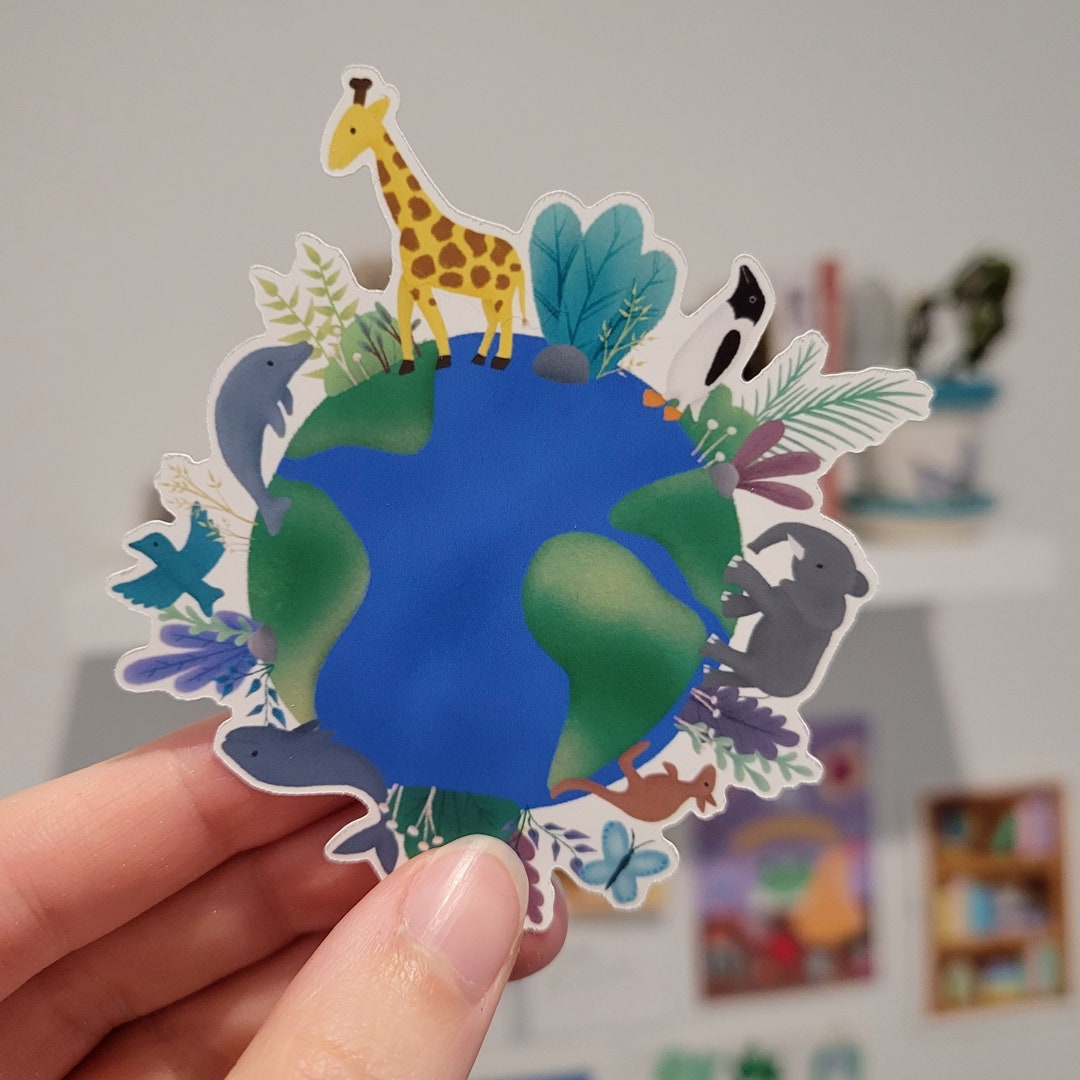 Planet Earth Animals Sticker | Animal Globe Sticker | Weatherproof ...