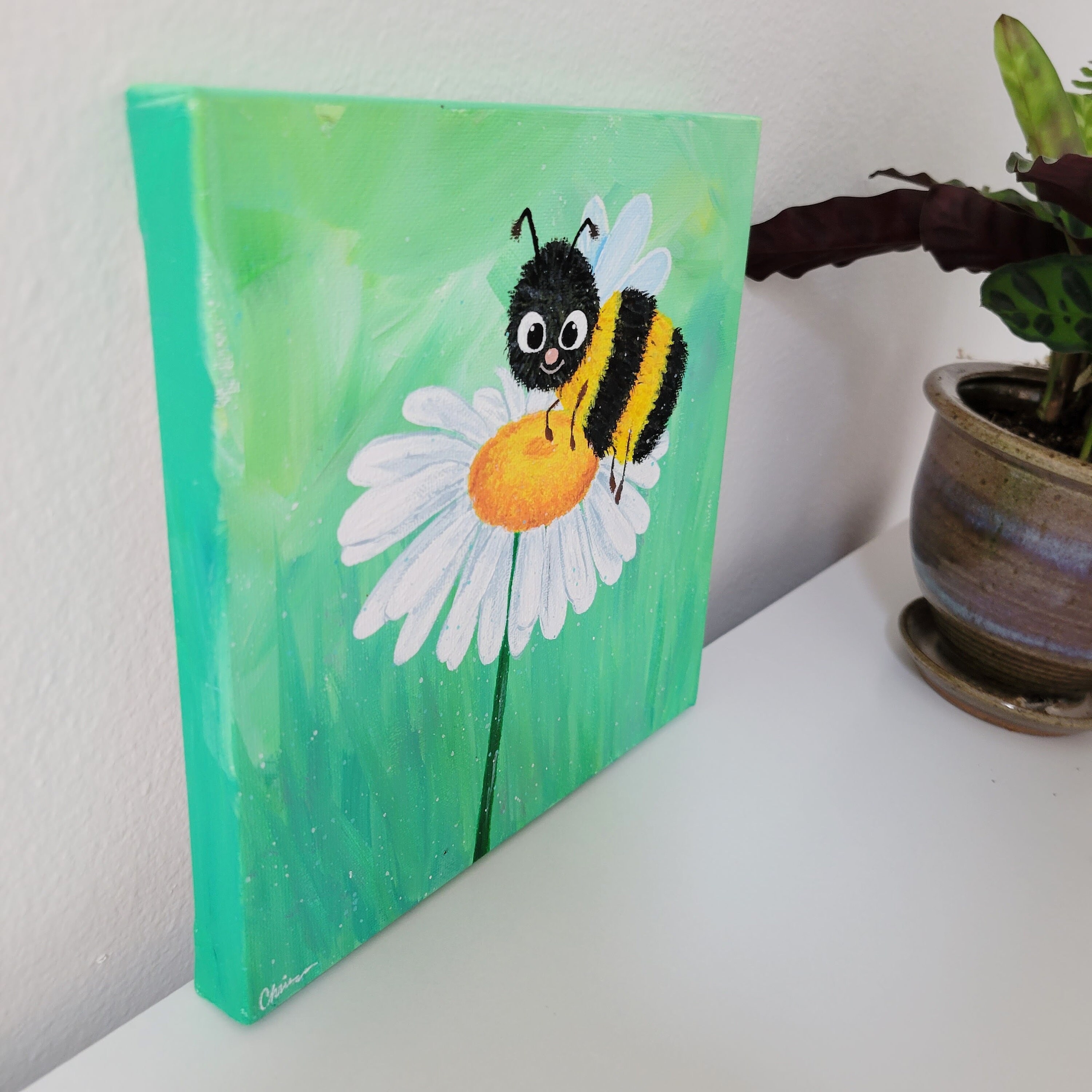Whimsical Hand-painted Bee Canvas Art, Honeybee Wall Decor, Original ...