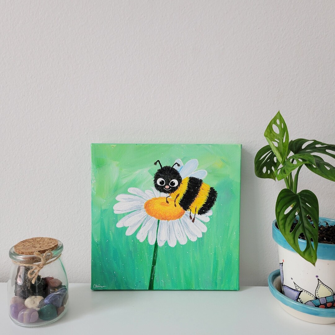 Whimsical Hand-painted Bee Canvas Art, Honeybee Wall Decor, Original ...