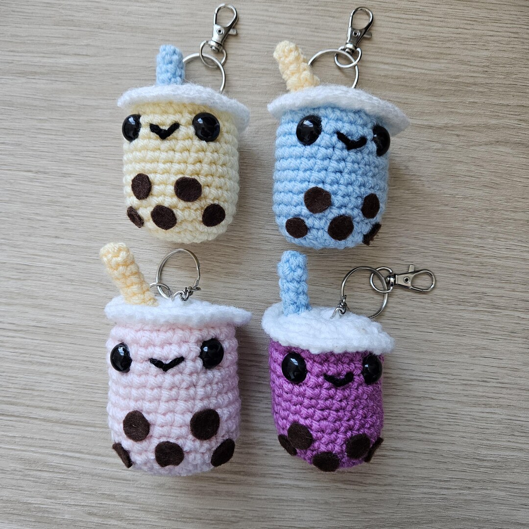 Crochet Boba Tea Keychain | Handmade Cute Bubble Tea Accessory - Etsy