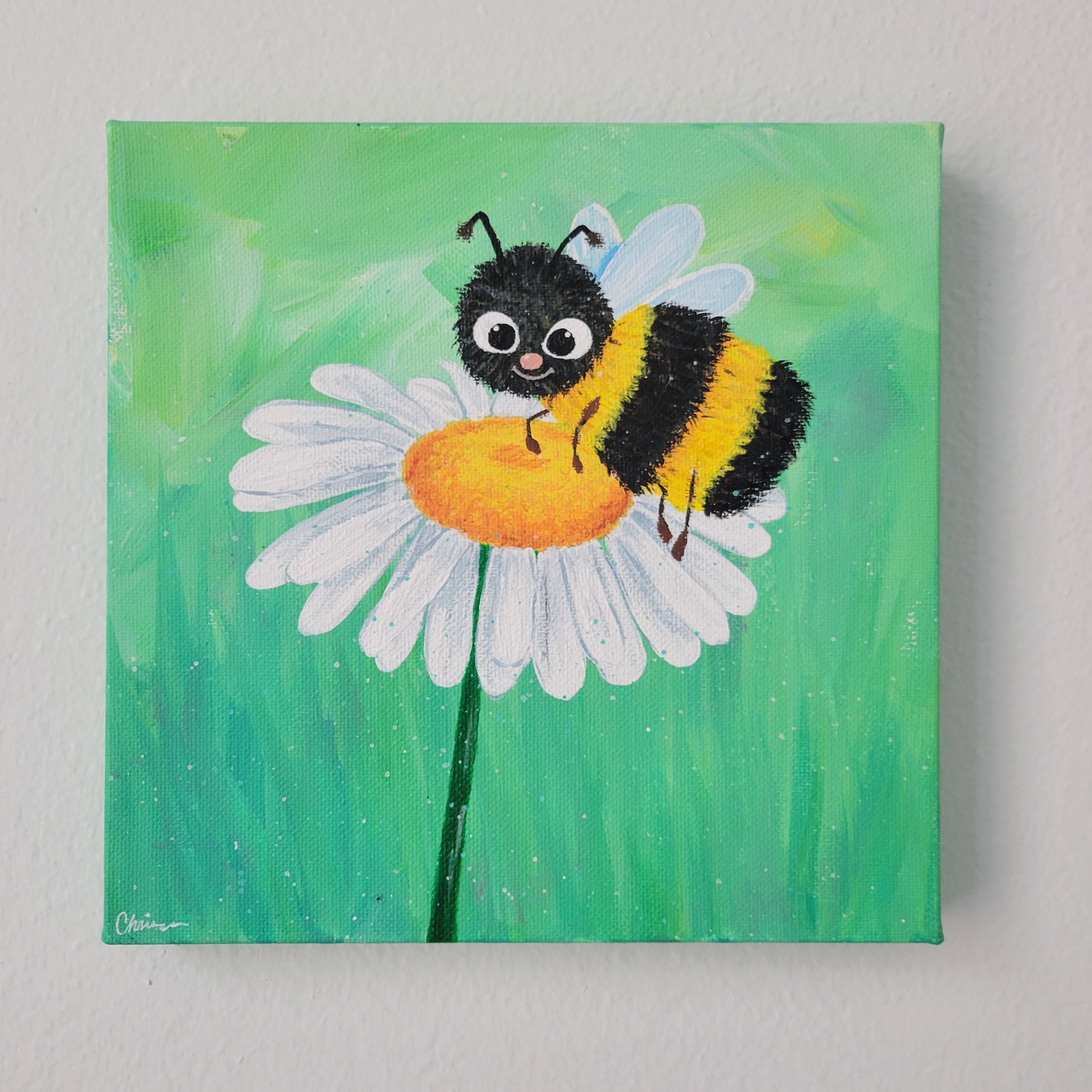 Whimsical Hand-painted Bee Canvas Art, Honeybee Wall Decor, Original ...