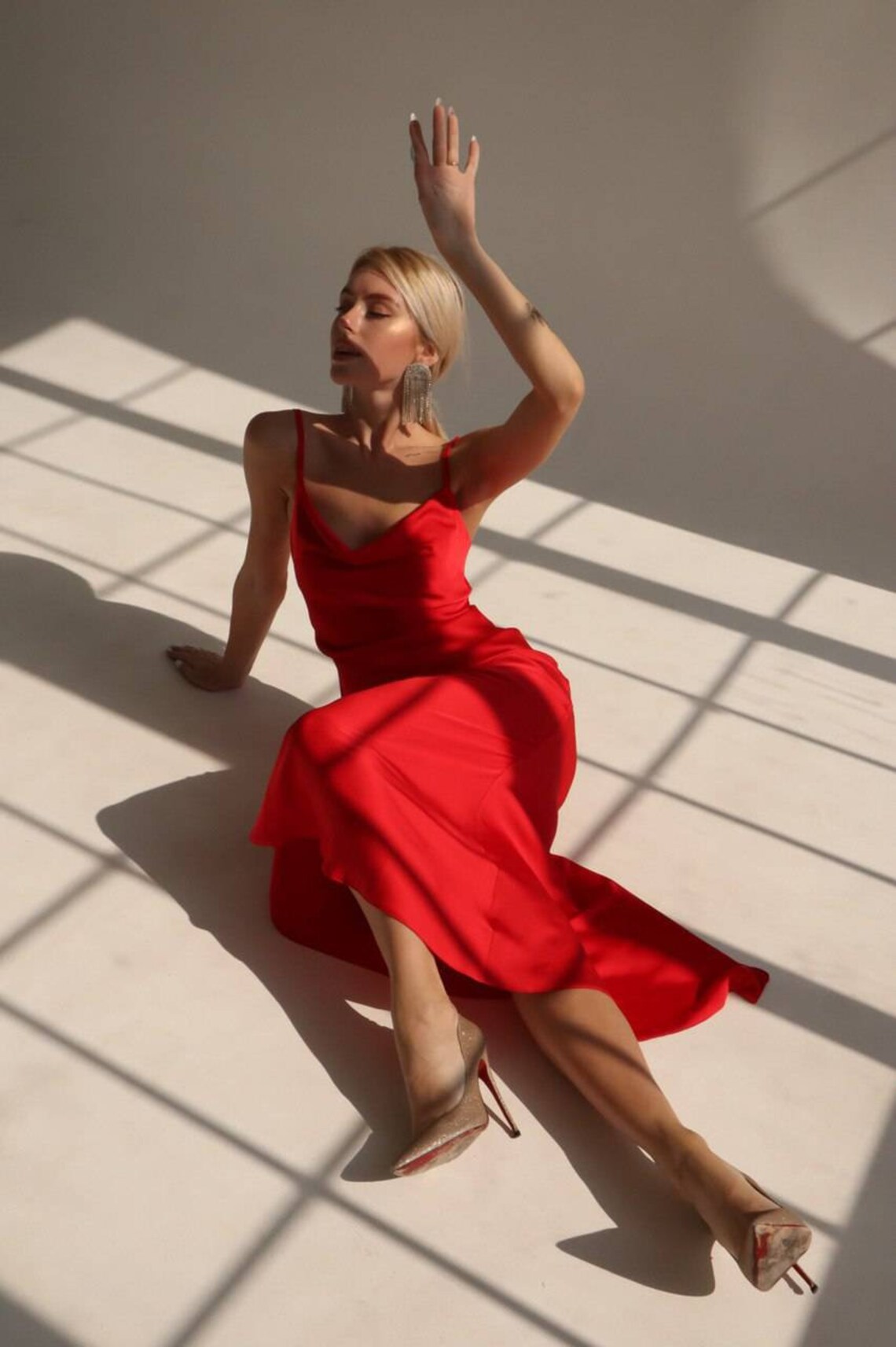 Red Silk Slip Dress Cowl Neck Silk Midi Dress With Bare - Etsy UK