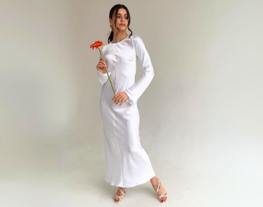 Reception Dress White Simple Dress Satin Wedding Dress Simple Bride ...