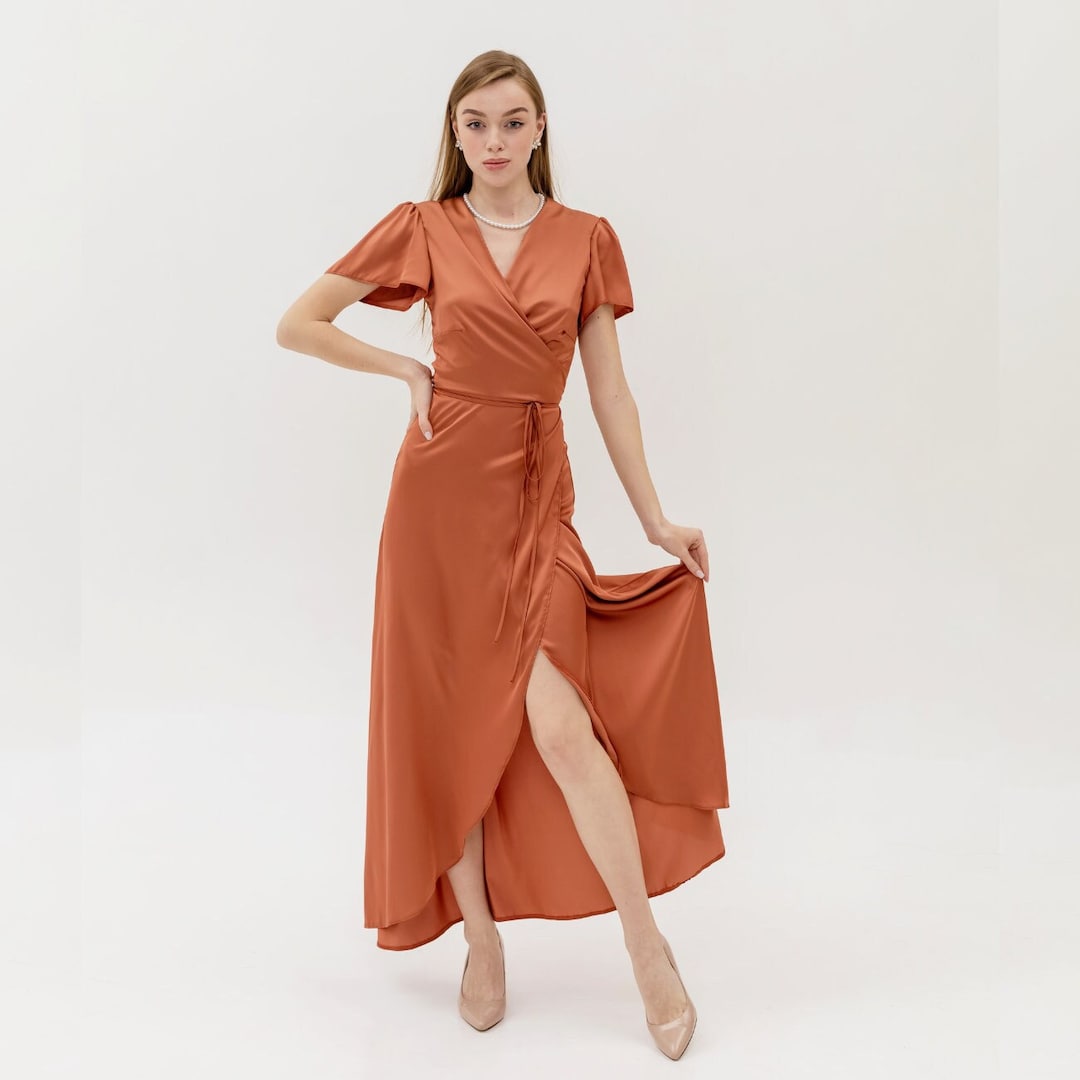 Copper Bridesmaid Dress Rust Dress Long Wrap Bridesmaid Dress Short ...