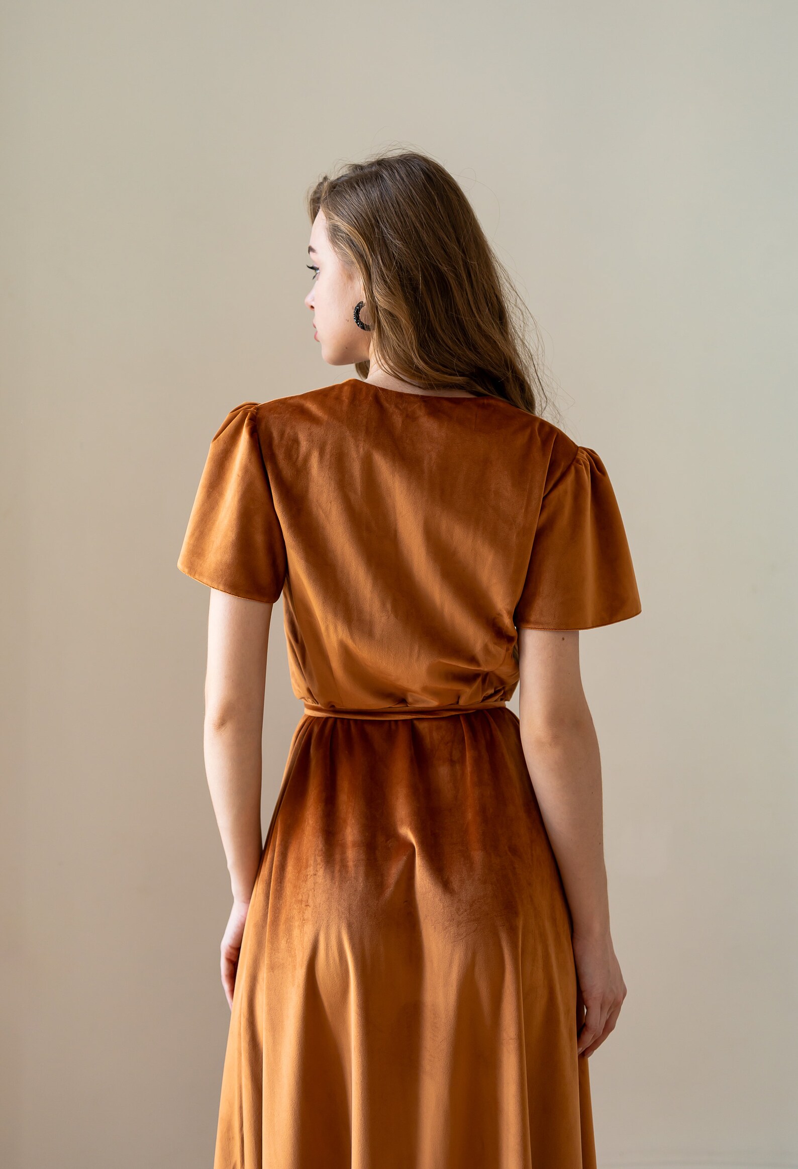 Rust Velvet Dress Bridesmaid Dresses Velvet Rust Copper Dress Modest ...