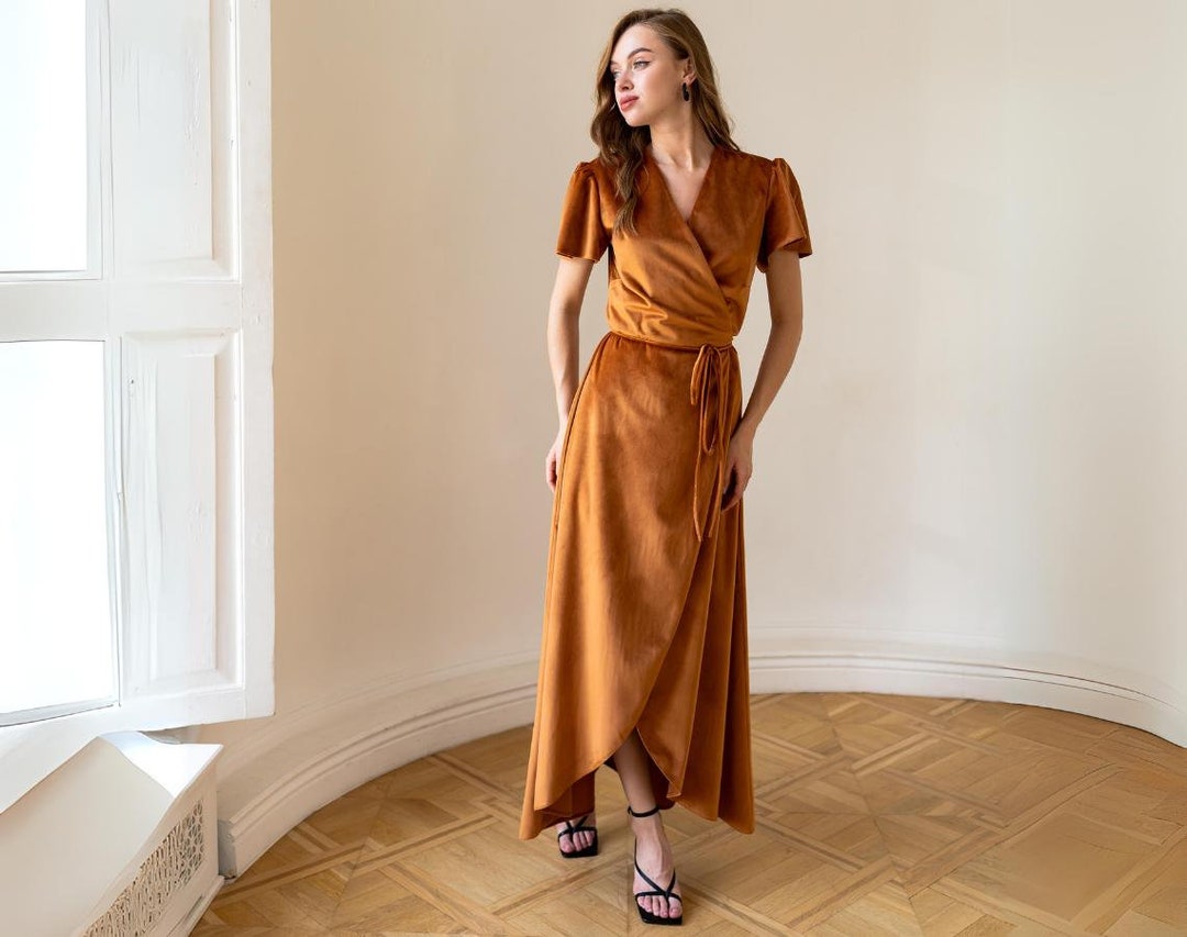 Rust Velvet Dress Bridesmaid Dresses Velvet Rust Copper Dress Modest ...