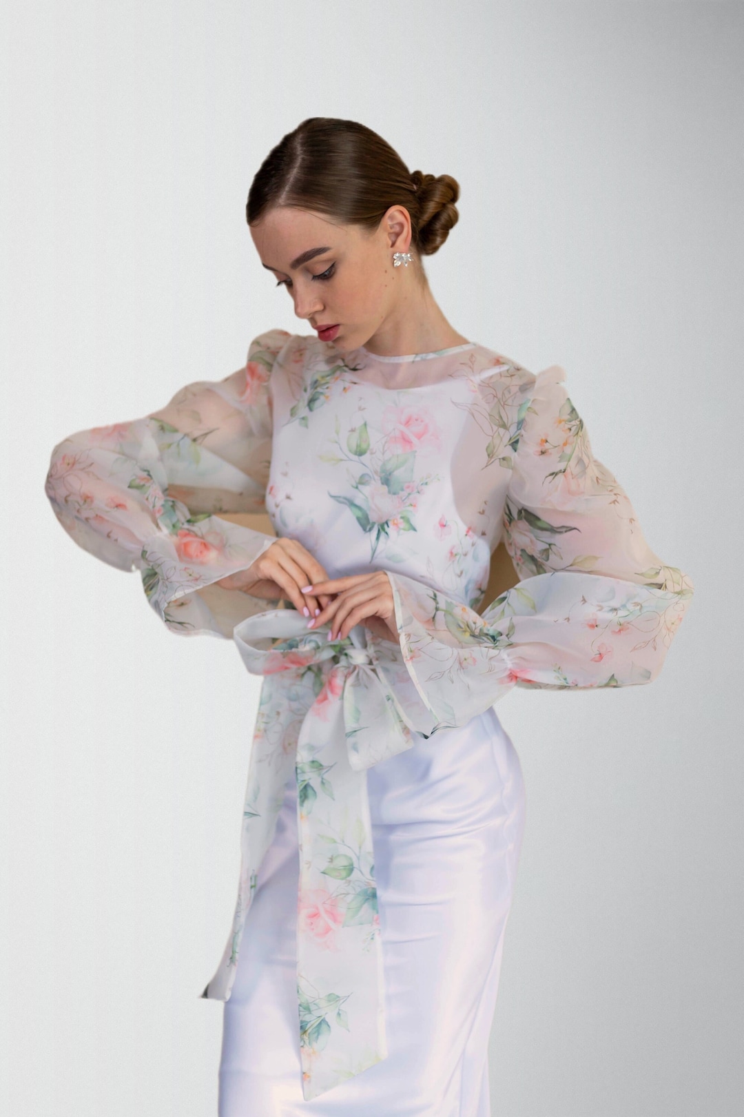 Organza Blouse Cover up Simple Bridal Capelet Transparent Tulle Blouse ...