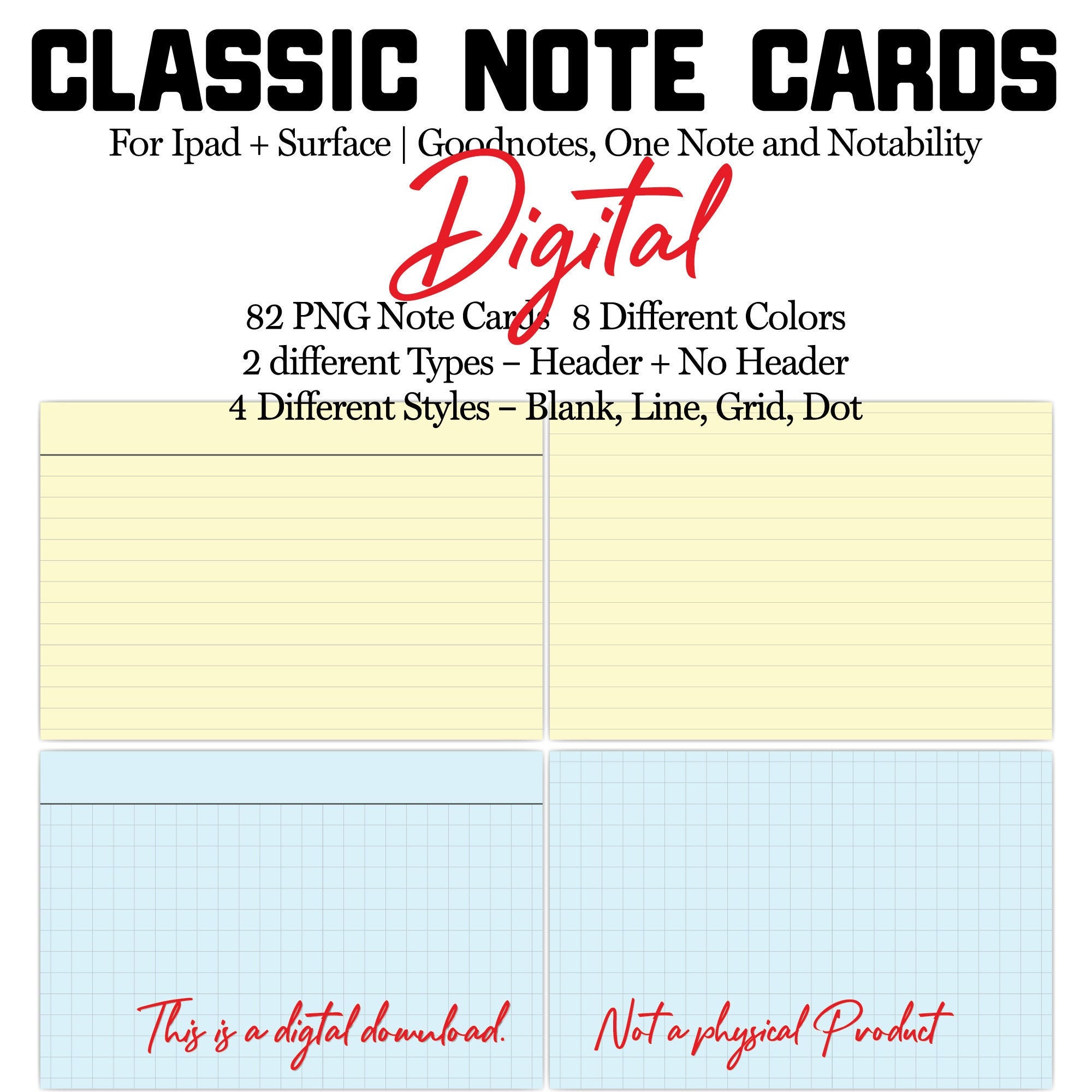 Digital Note Cards | Goodnotes Note Cards | Digital Index Cards - Etsy